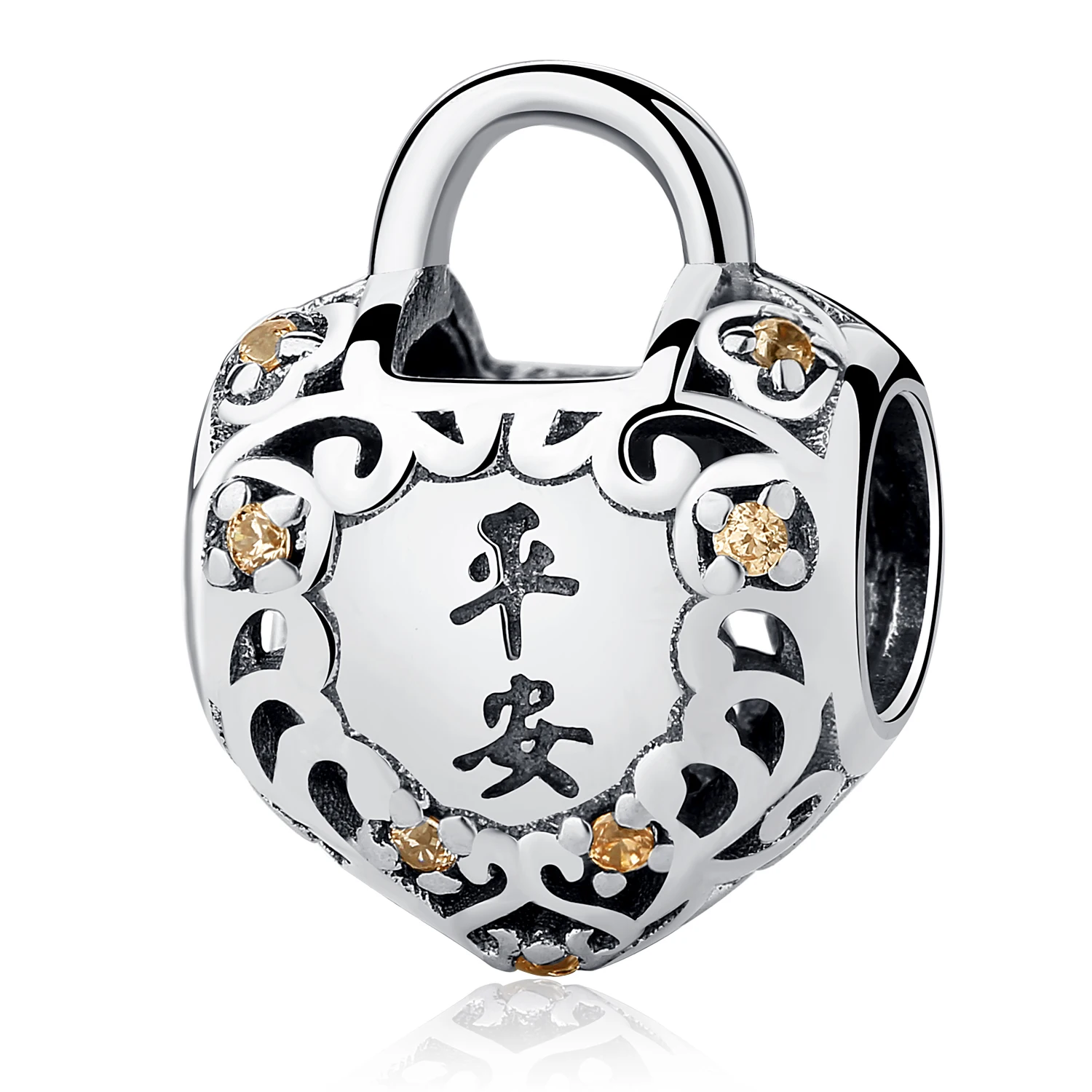 100% 925 Sterling Silver Chinese Characters Peace Longevity Lock ...