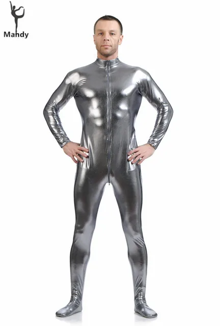 Aliexpress.com : Buy One Piece Shiny Lycra Spandex Silver Mens Unitard ...