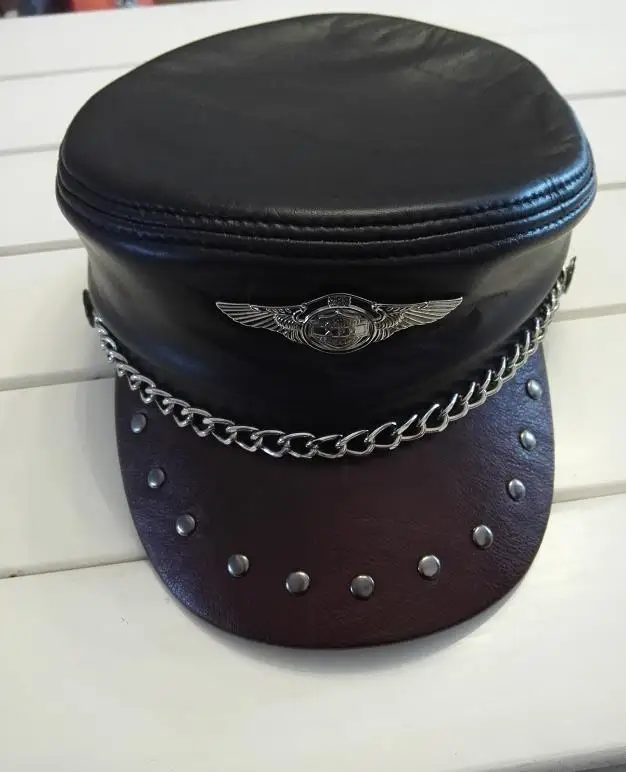 Handmade Genuine Leather Military Hats Men And Women Cowhide Flat Cap ...