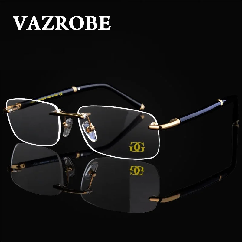 Vazrobe Gold Rimmed Rimless Eyeglasses Frame Men Brand Optic Clear