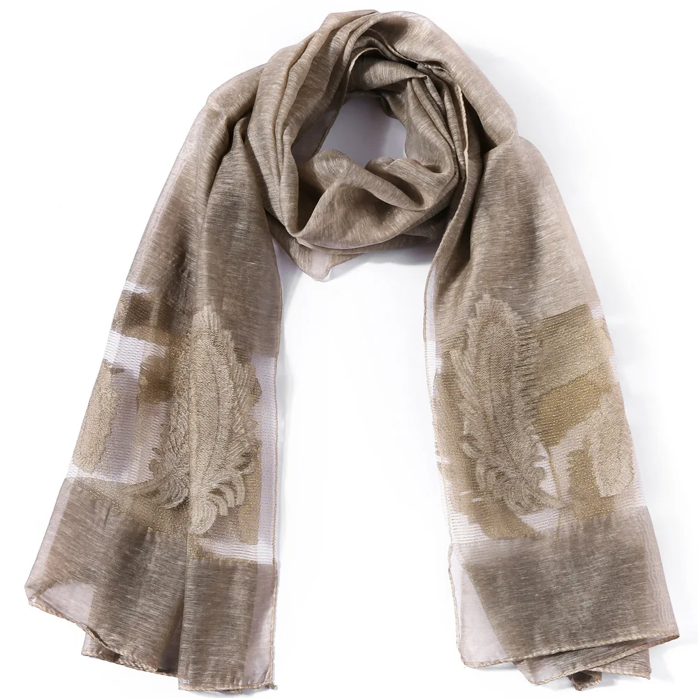 Bufanda de seda con diseño de plumas, chal de Lurex, Hijab, estola ...