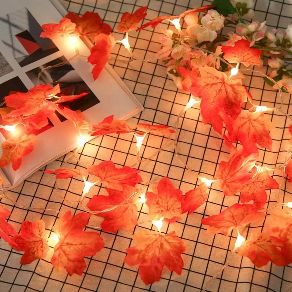 20 LED Maple Leaf String Lights Battery Lighting Fall Garland ...