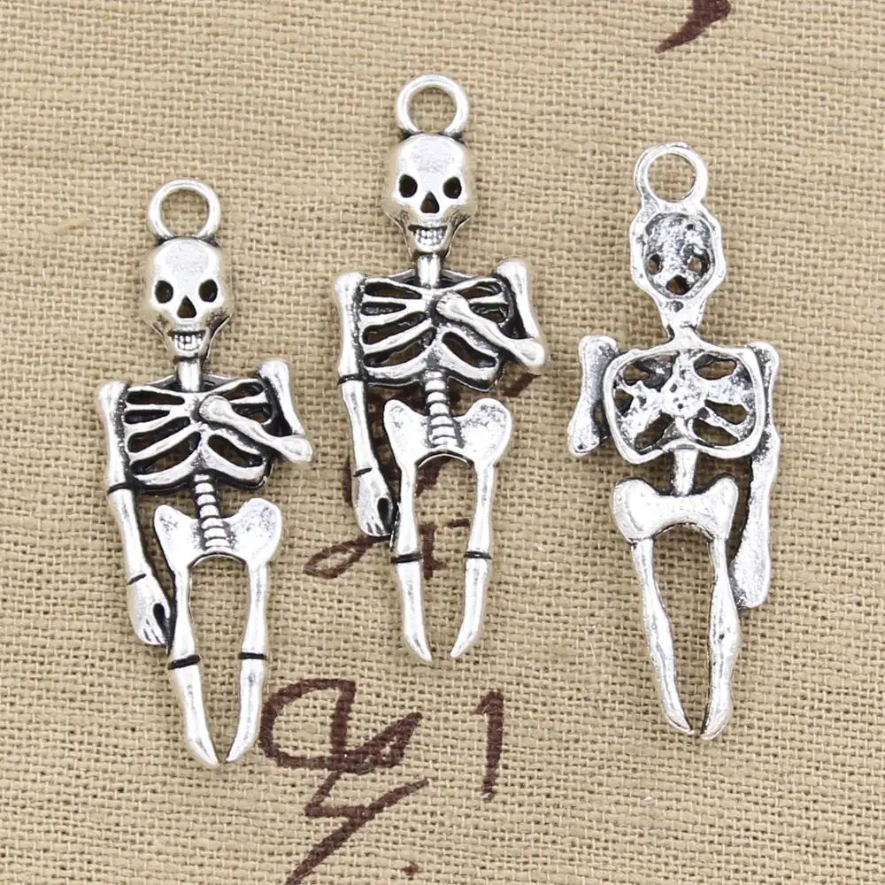 10pcs Charms skeleton man halloween 41*15mm Antique Silver Plated ...