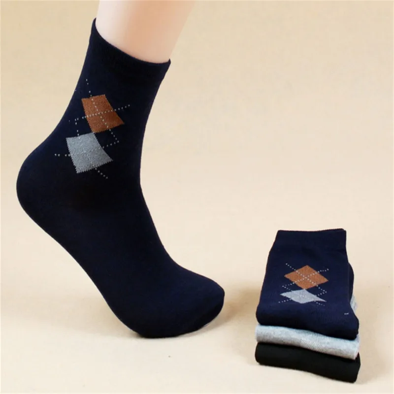 5 paris/lot Men Business Socks 5 colors Rhombus Printing Spring Autumn ...