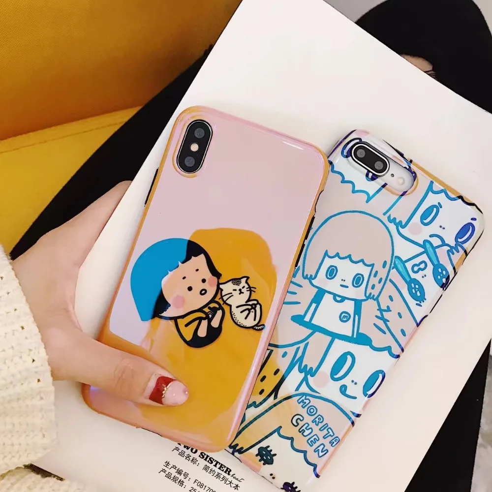 ORYKSZ For iPhone x Case Cute Cartoon Plain Girl Patterned Silicone ...