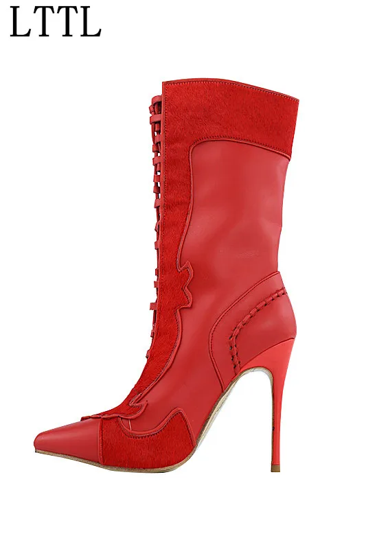 LTTL Latest Fashion Luxury Women Red High Heel Boots Horsehair and ...
