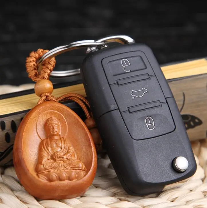 Chinese Peach Wood Carved Amitabha Buddha Exquisite Car Key Chain ...