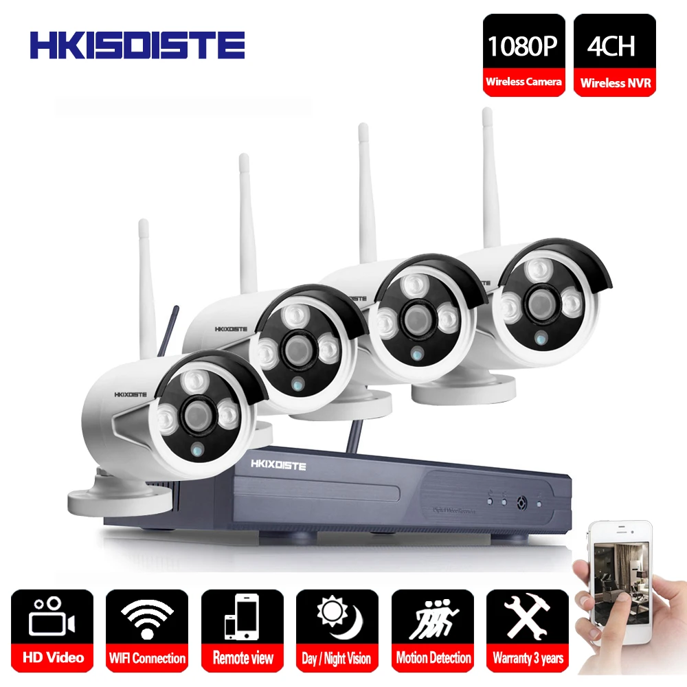 4CH 1080P Wireless NVR CCTV System Set P2P 4pcs WIFI IP Camera Outdoor ...