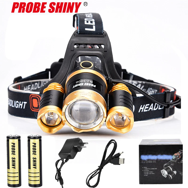 PROBE SHINY LED Headlamp CREE 3T6 Headlight Rechargeable Zoom ...