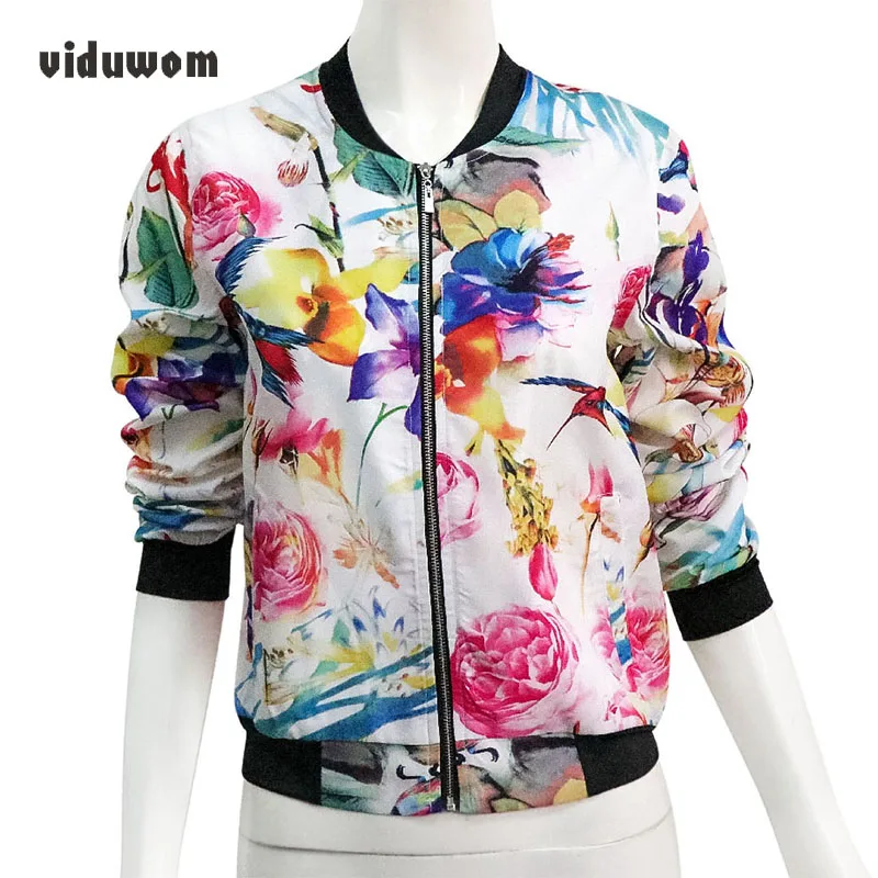 Summer spring Women Jacket Tops Flower Print Girl Casual baseball ...
