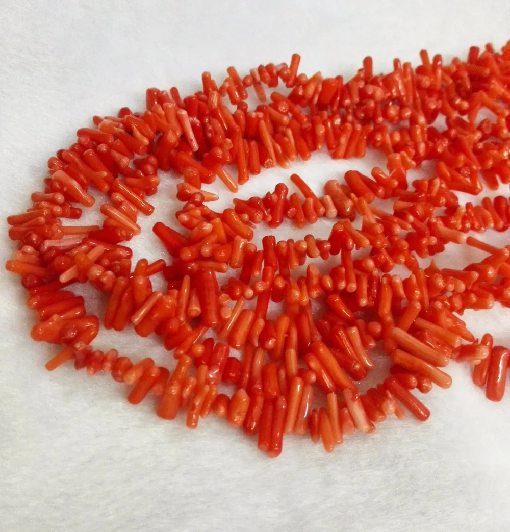 One-strands-6x12mm-Bright-Red-orange-real-Coral-Branch-Beads-Sea-Bamboo ...