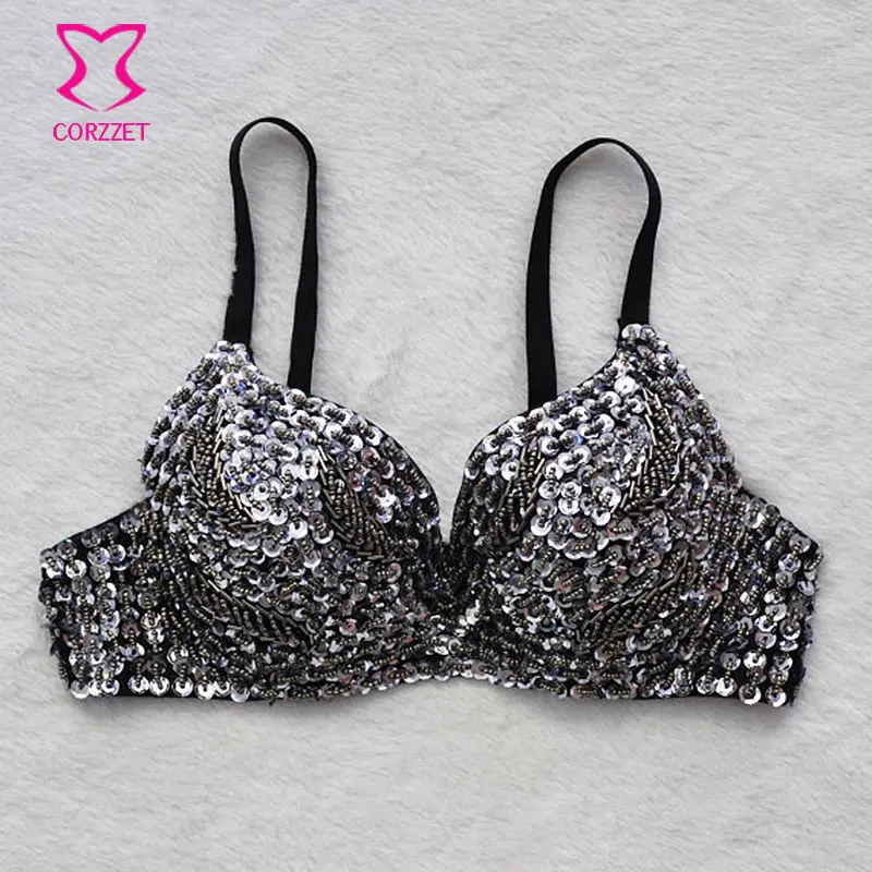 Blue Sequin Bra Push Up Bras For Women Sexy Brassiere Burlesque Bralet ...