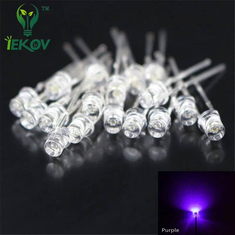 Round Top LEDs 1000-1500mcd 10-Pack Of 3mm UV Purple Diffused Round Top ...