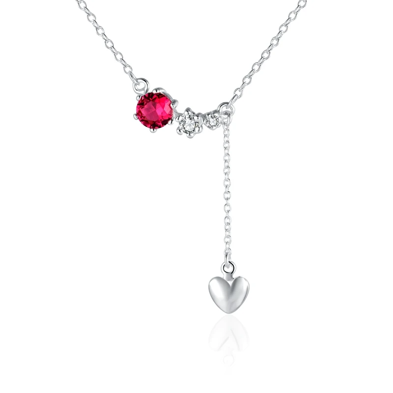 Necklace Silver Plated Necklace Silver Red Zircon Necklace 18 Inches ...