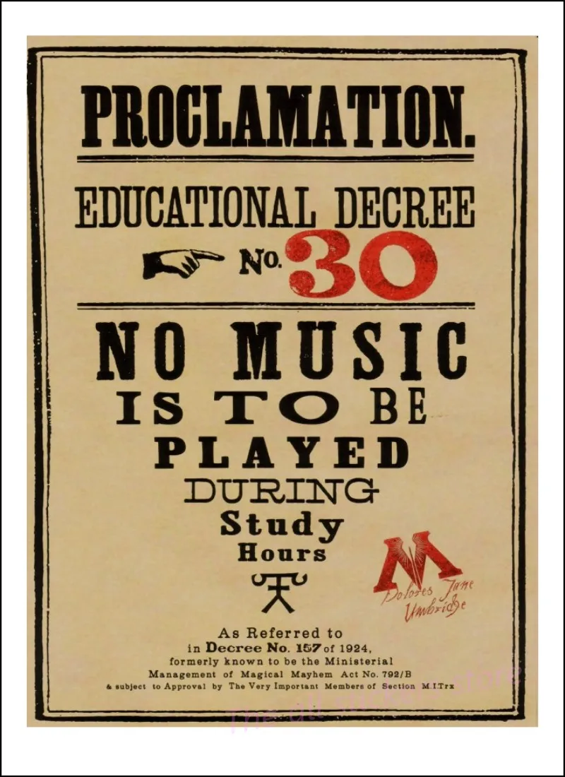 Retro kraft poster .Hogwarts Umbridge Educational Decrees Pack - Harry ...