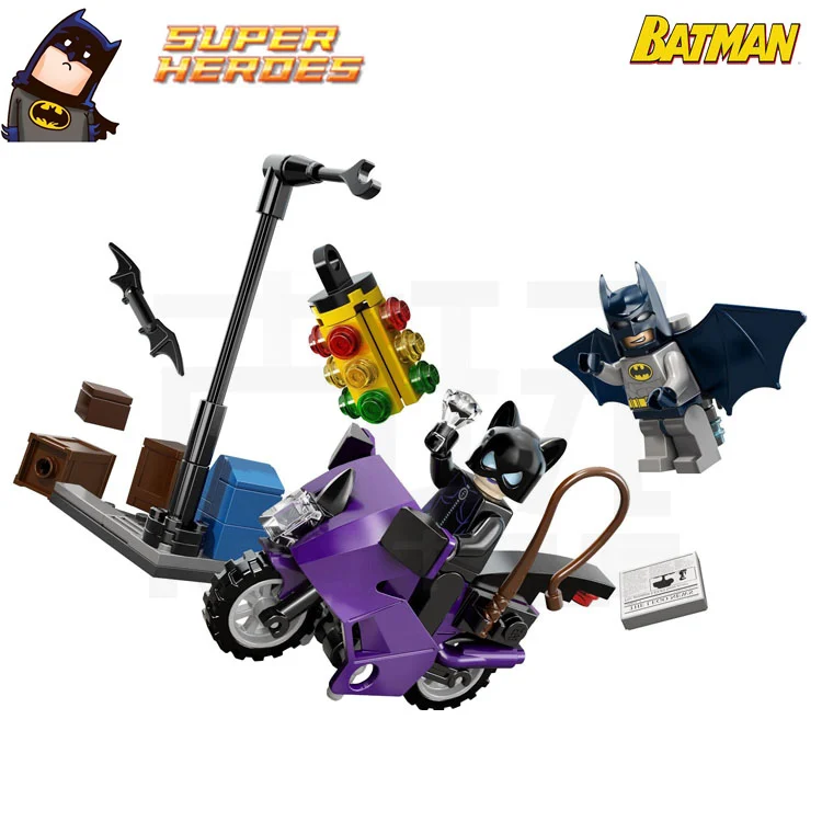 캣우먼 맨 (배트 걸 오토바이 코디 시 추적 체이스 Super Heroes 복수 자 Action 피규어 minifig ...