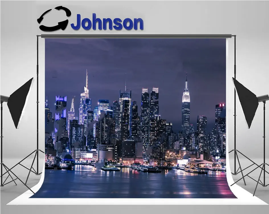 New York City Manhattan Skyline Panorama Night Hudson River backdrops ...