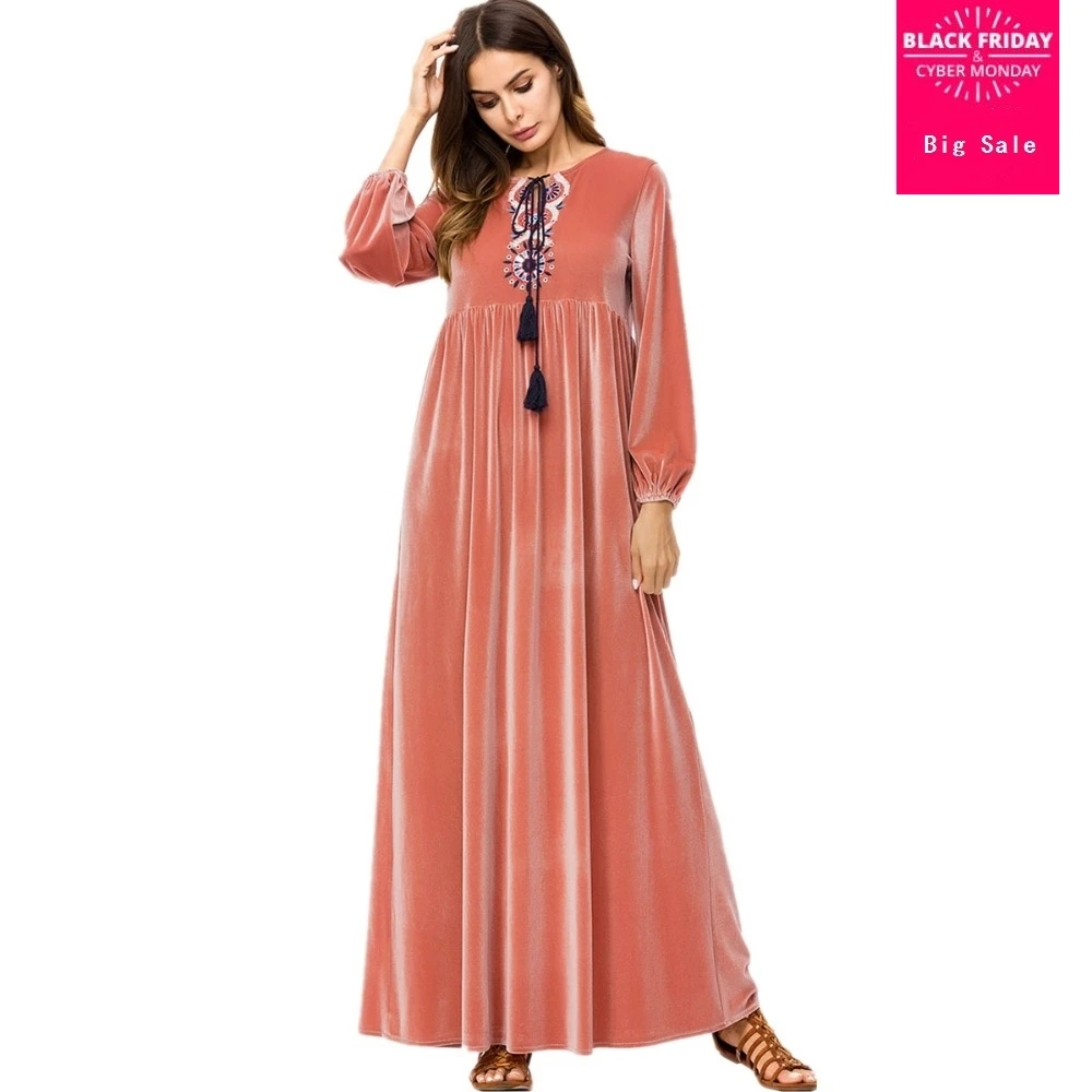 winter style Adult Muslim embroidery velvet fabric abaya fashion dubai ...