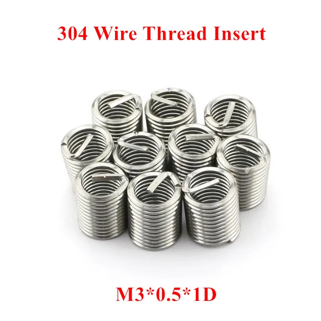 100pcs M3*0.5*1D Wire Thread Insert 304 Stainless steel M3 Screw ...