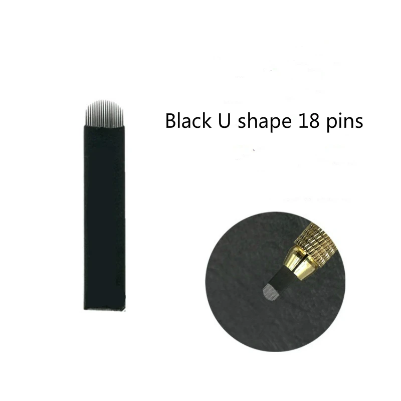 100pcs Black U Shape 18 Pins Blades Professional Microblading Needles ...