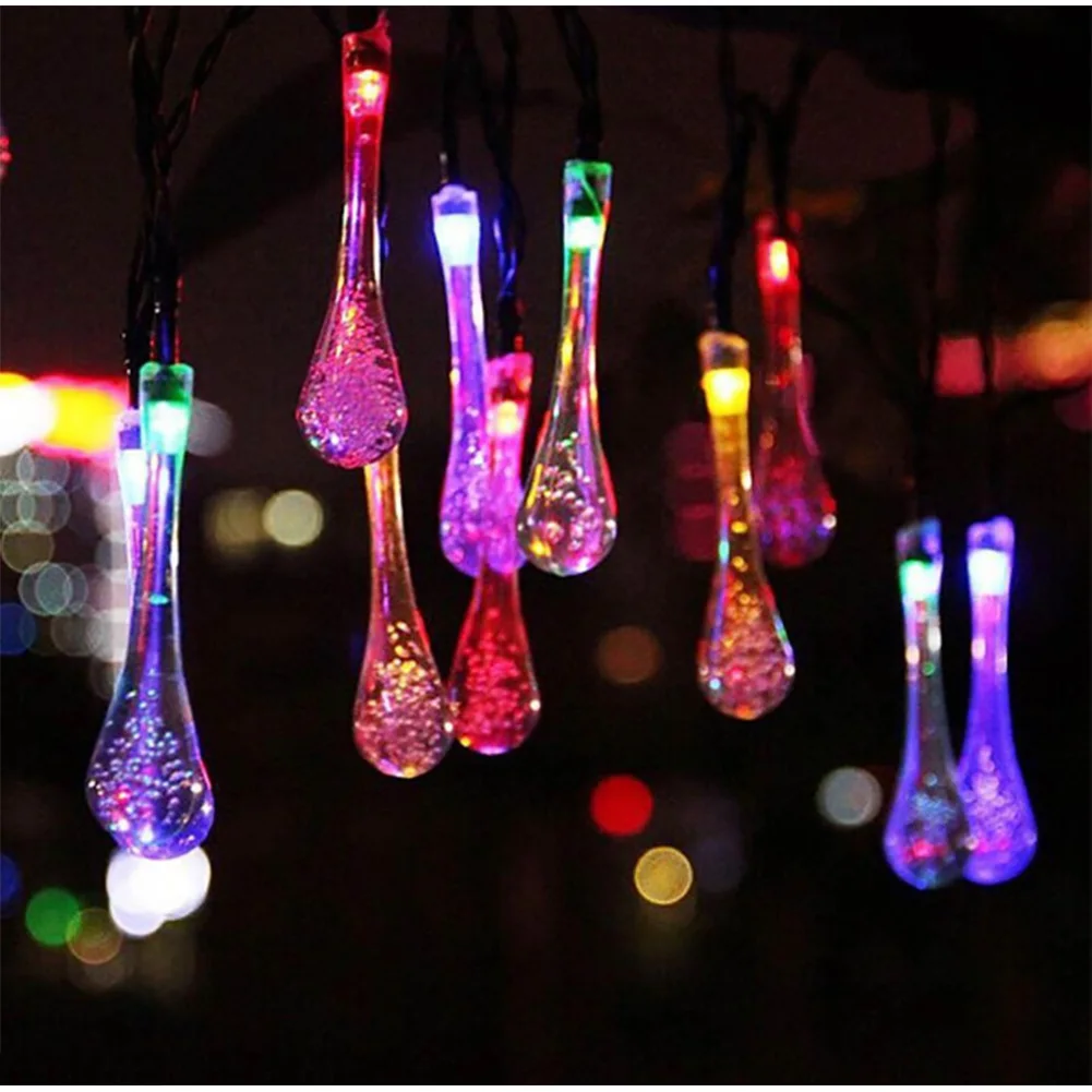 20 LED Light Strings Wedding Festival Party Decoration Solar Water Drop ...
