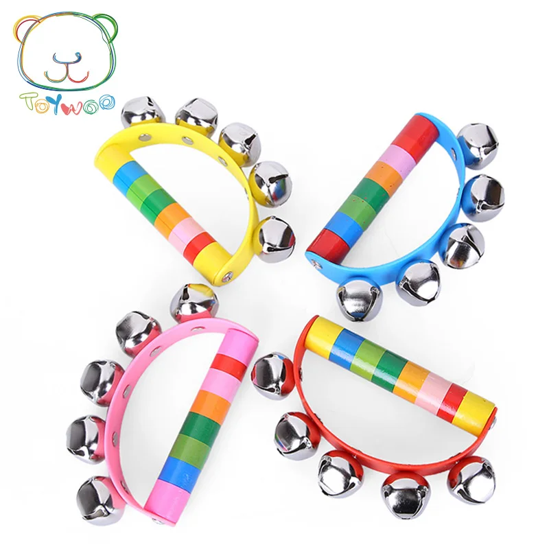 [Toy Woo] Wooden Toys For Children Stick Jingle Bells Rainbow Hand ...