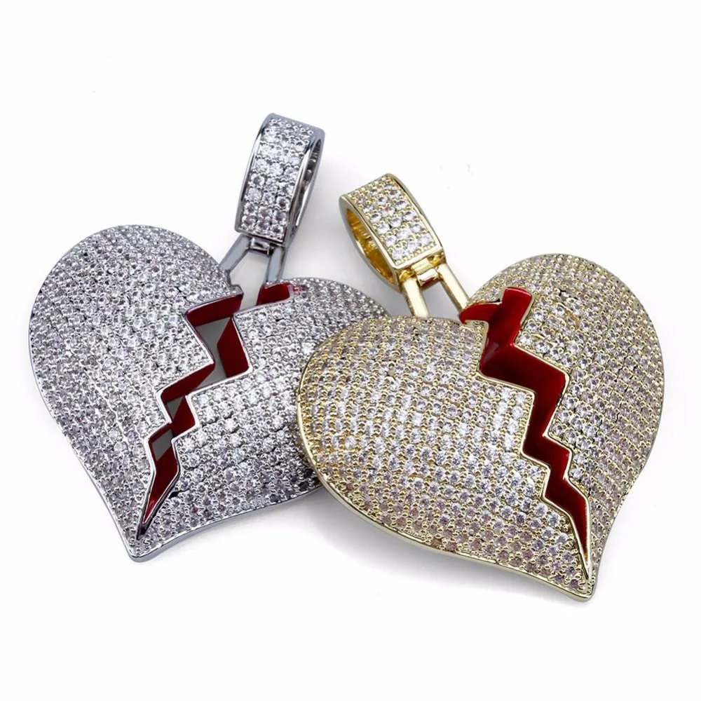 Hip Hop Rapper Full Aaa Cz Zircon Bling Iced Out Broken Heart Pendants ...