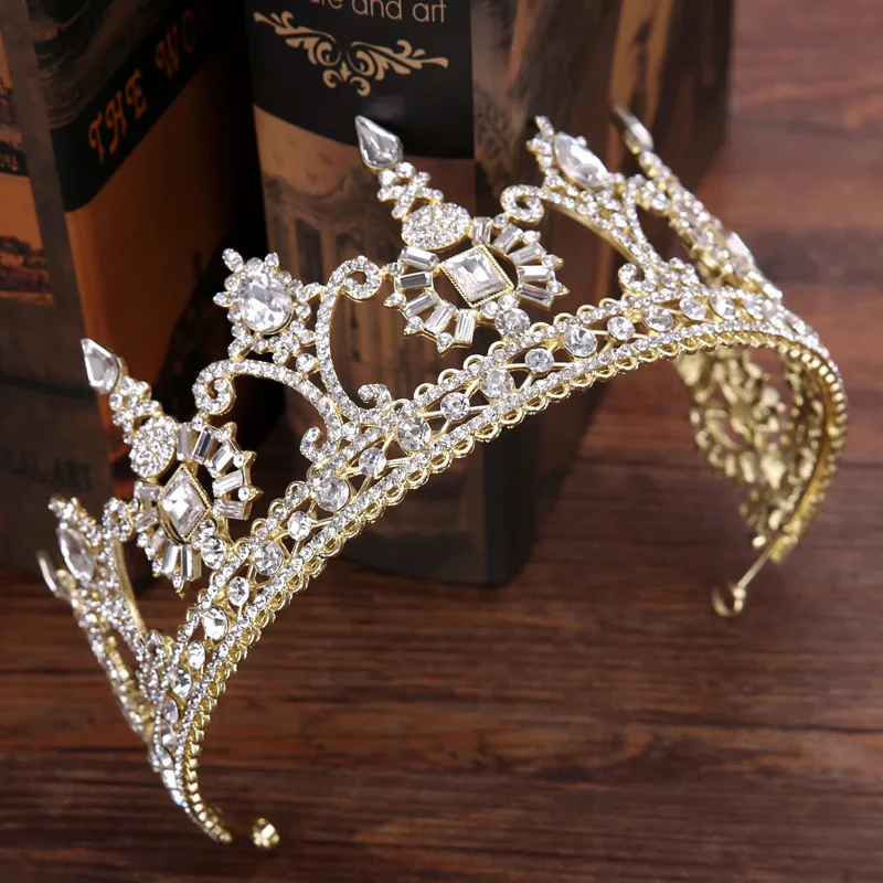 Couleur or grand Vintage Baroque mariage reine couronne cristal de bal ...