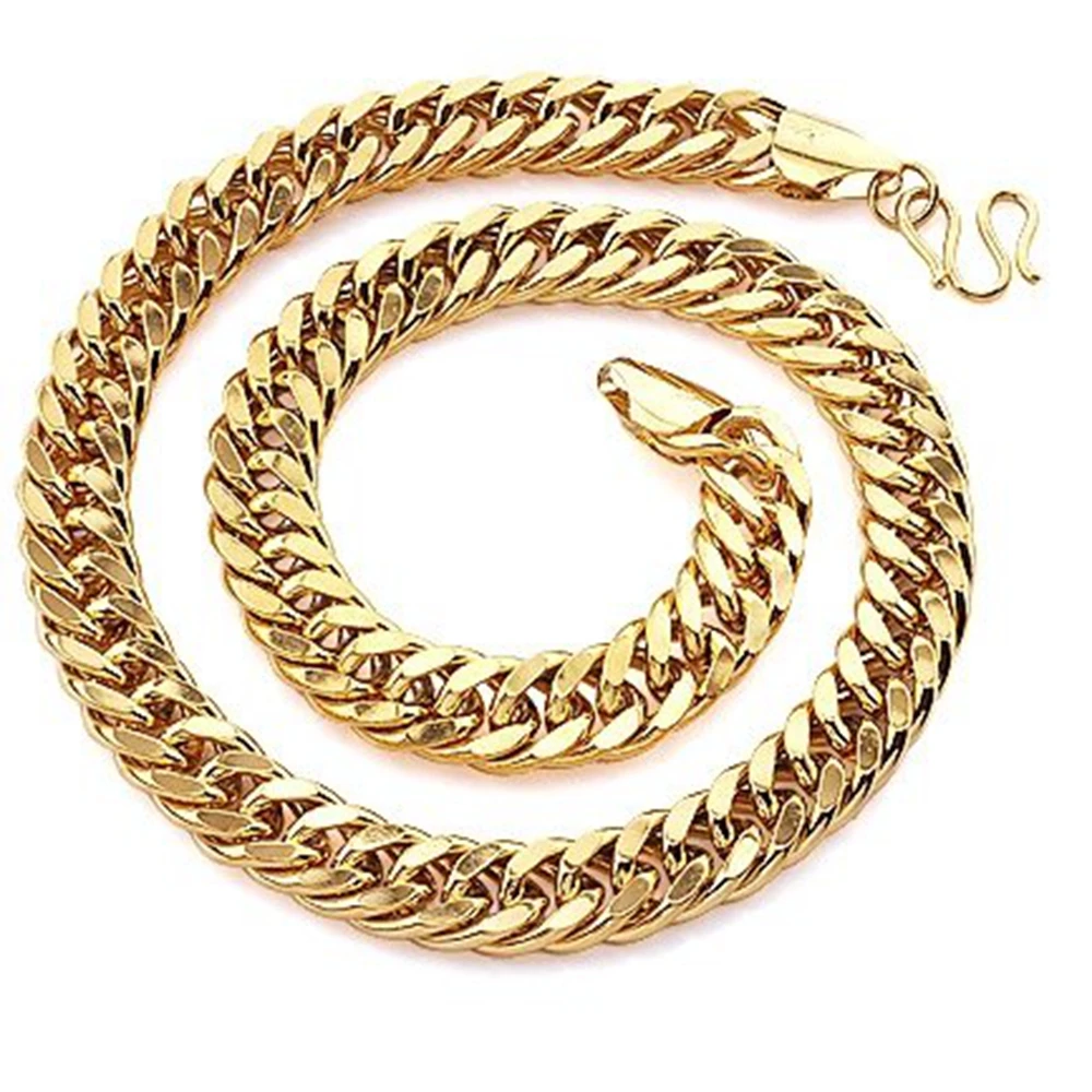 Thick Heavy Chain Yellow Gold Filled Mens Necklace Double Curb Chain-in ...
