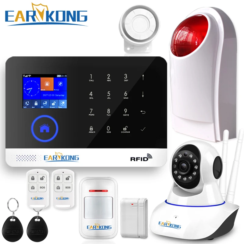 EARYKONG 433MHz sistema de alarma Wifi/GSM inalámbrico puerta ventana abierta Detector de SIM ...