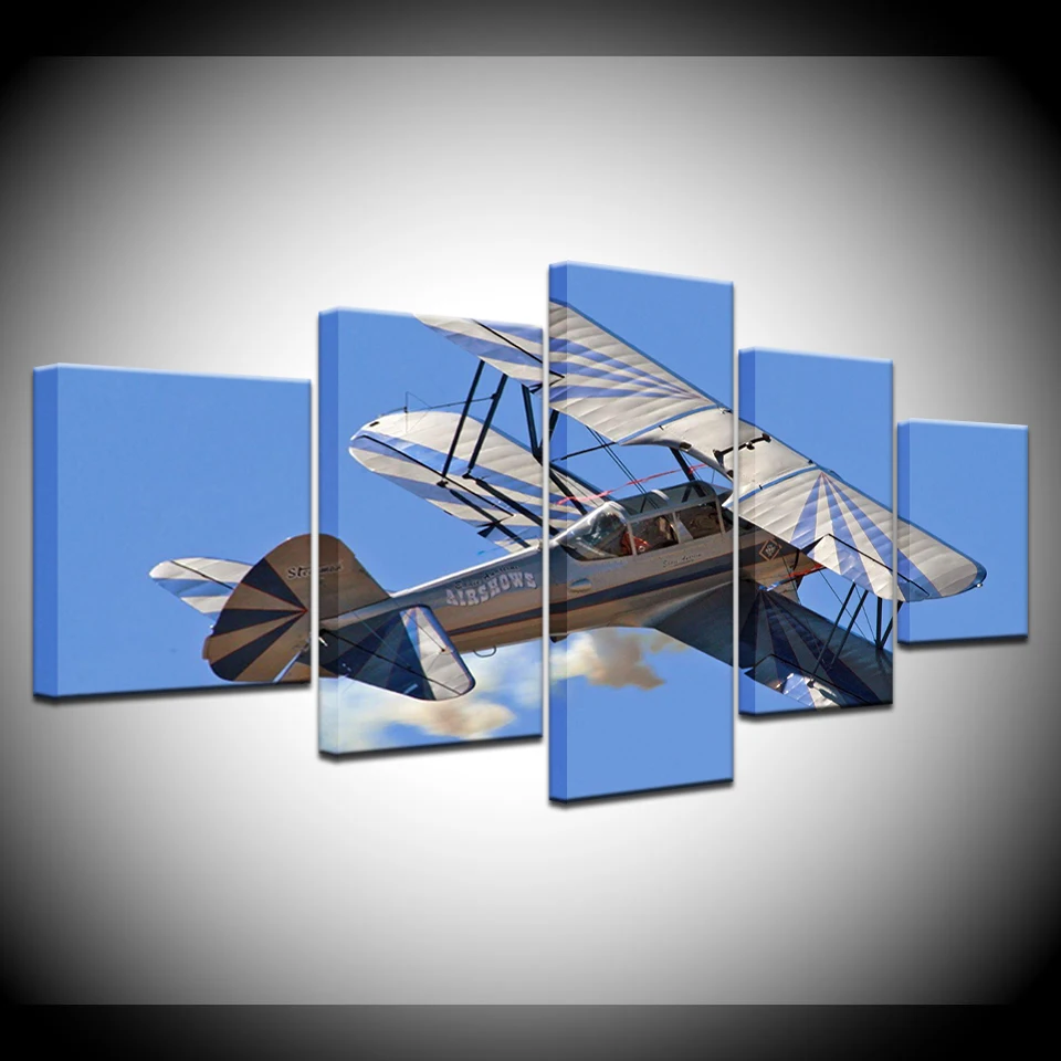 Canvas Painting HD 777 Aircraft Biplane 5 Pieces Wall Art Painting ...