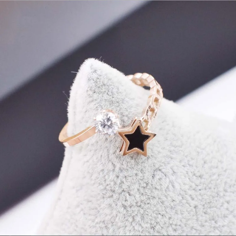 1pc ajustável estrela preta com anel de cristal alta qualidade aço ...