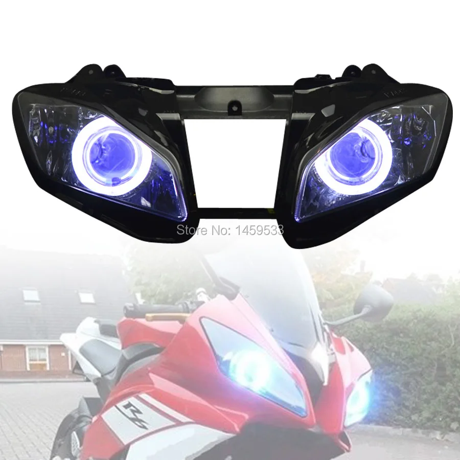 Motorcycle Projector Headlight Assembly HID Blue Demon Eyes With White ...