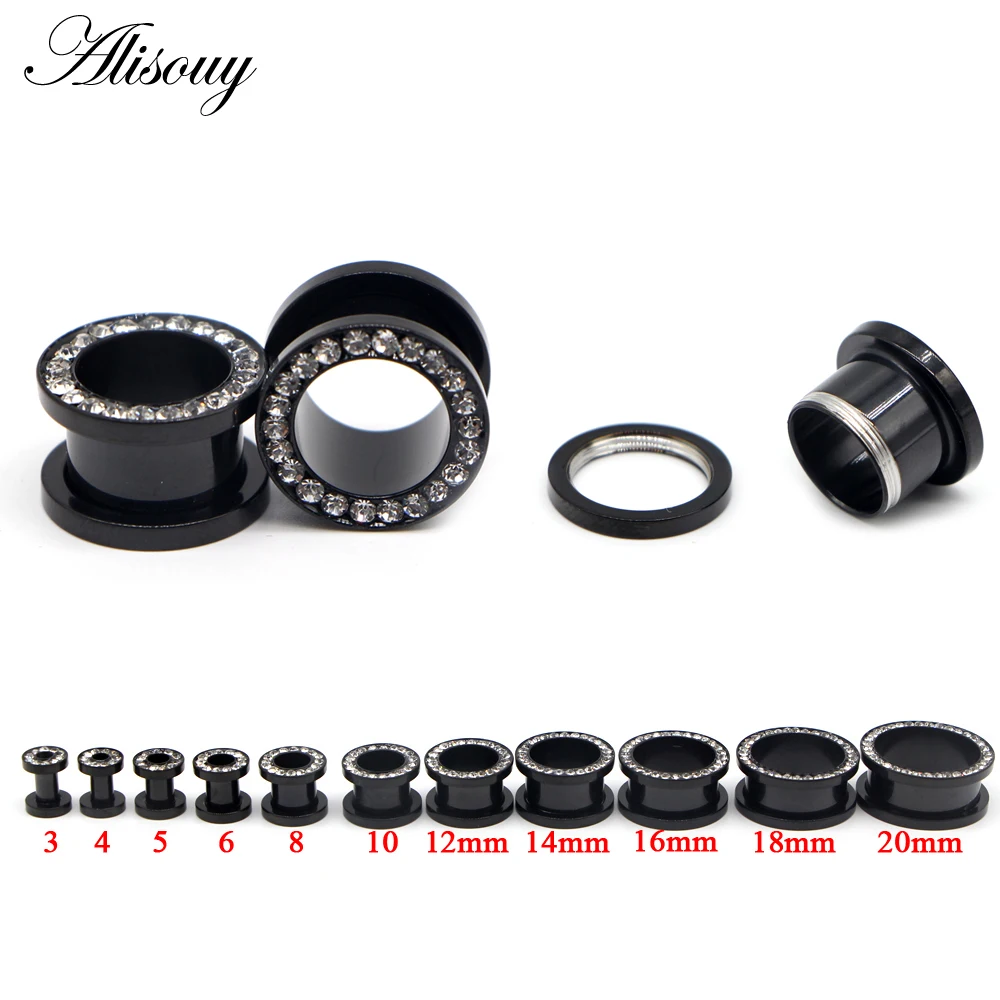 Alisouy 1 pair Stainless Steel Black Screw Fit Tunnels Ear Plugs Body ...