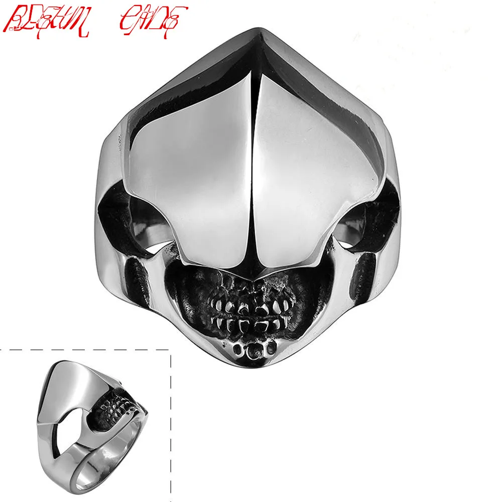 Casco de acero inoxidable 316L para hombre, máscara de Aliens, esqueleto, anillo de moda ...