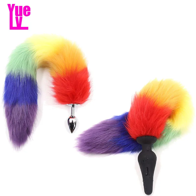YUELV Rainbow Color Faux Fox Tail Anal Plug Fetish Animal Cosplay Butt ...