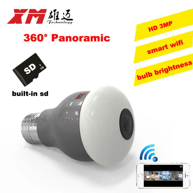 New HD 3MP WiFi IP Camera Panoramic View 360 degree Light Bulb Camera ...