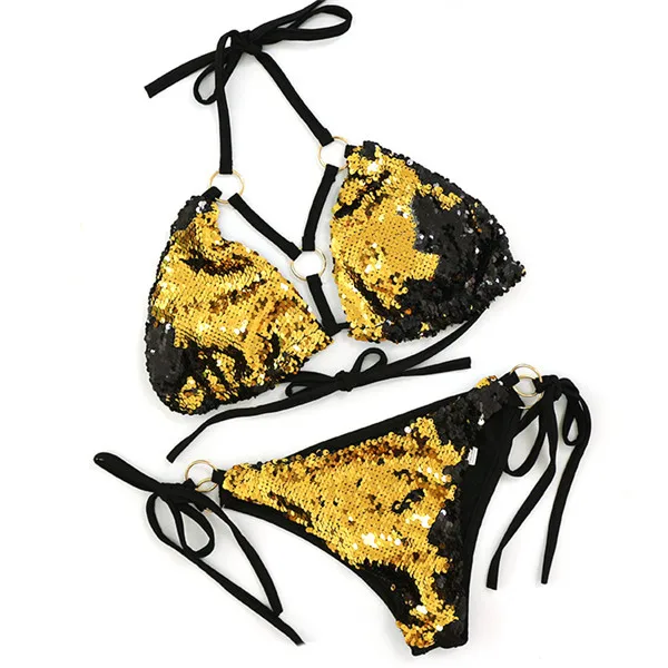 2019 Sexy Halter Bling Bling Shiny Glitter Sequin Cut Out Bandage