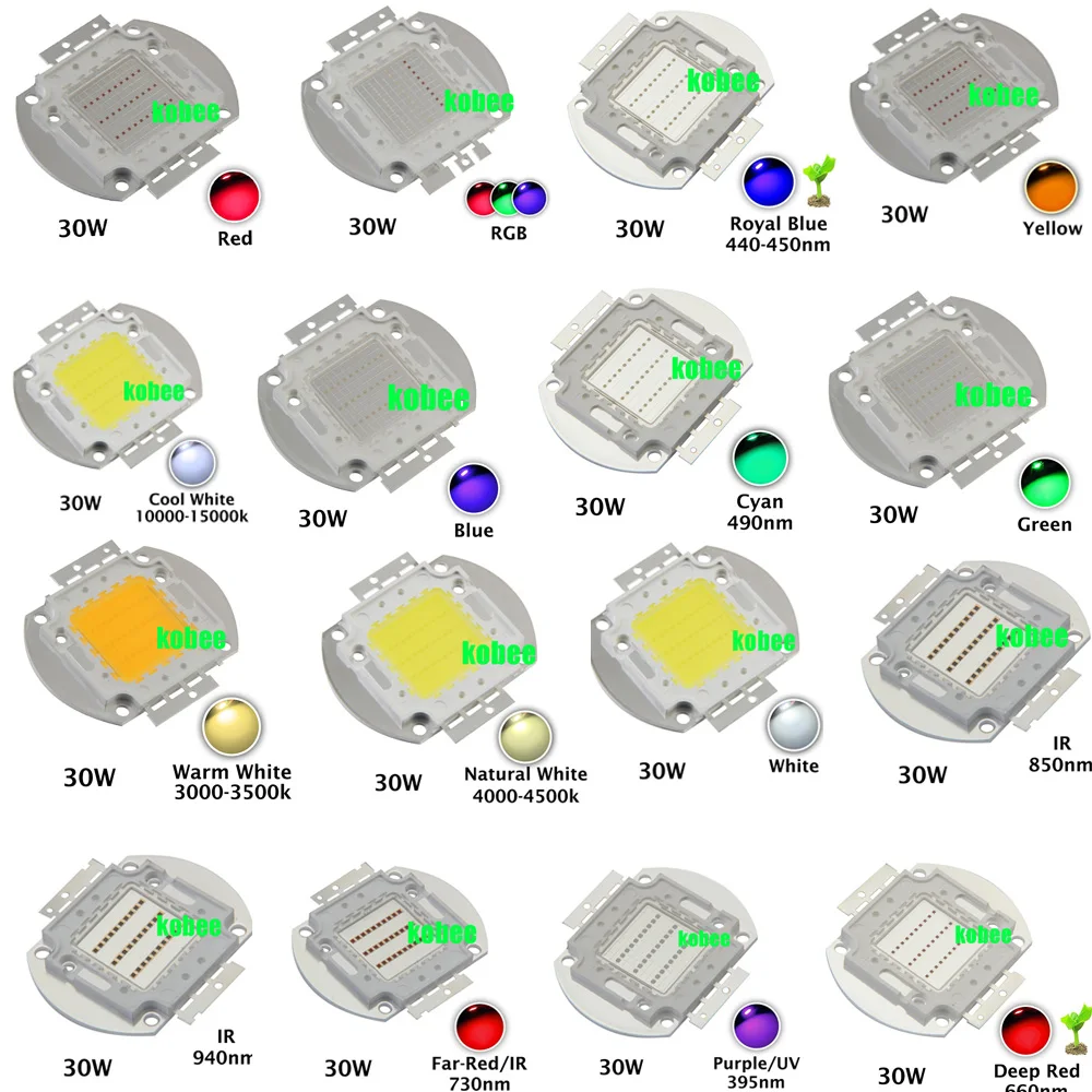 High-Power-LED-COB-30W-30-W-Natural-Cool-Warm-White-Red-Blue-Green-UV ...