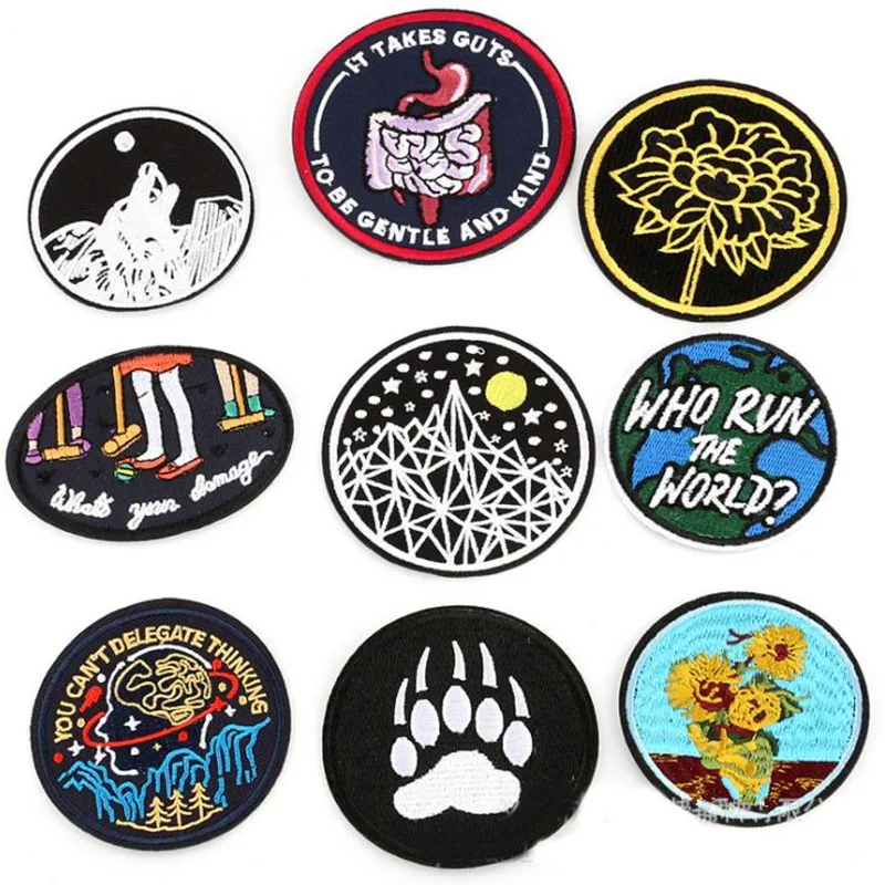 Circular Black White Patchwork Embroidered Patch For Clothing Iron On ...