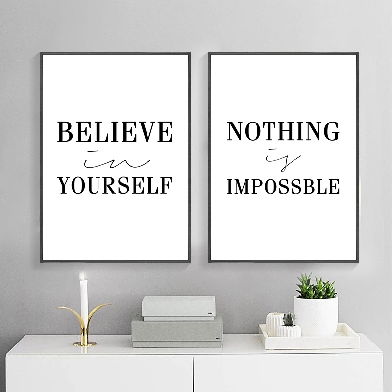 Minimalist Black White Art Canvas Painting Quote Poster Inspiring Words ...
