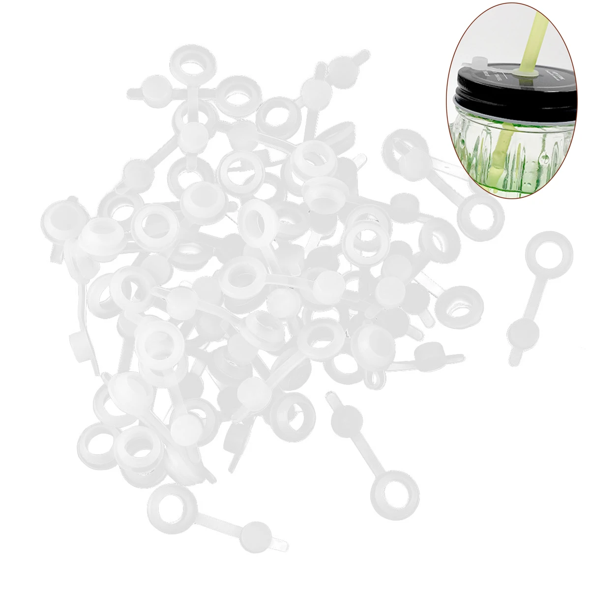 50pcs Silicone Straw Hole Grommets With Attached Plugs For Mason Jar ...