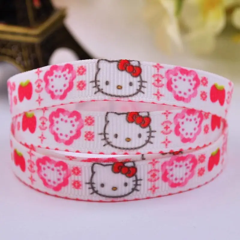 3/8''(9mm) Hello Kitty Cartoon Character printed Grosgrain Ribbon party ...