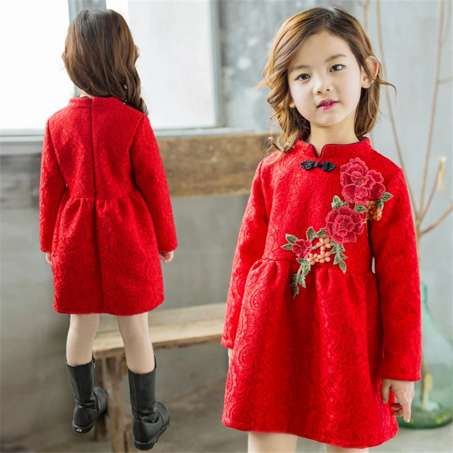 Kids-Red-Dress-New-Year-Girls-Long-Sleeve-Winter-Embroidery-Dresses ...