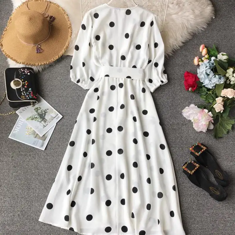 Женское пляжное Повседневное платье в горошек на весну и лето новинка сексуальное длинное