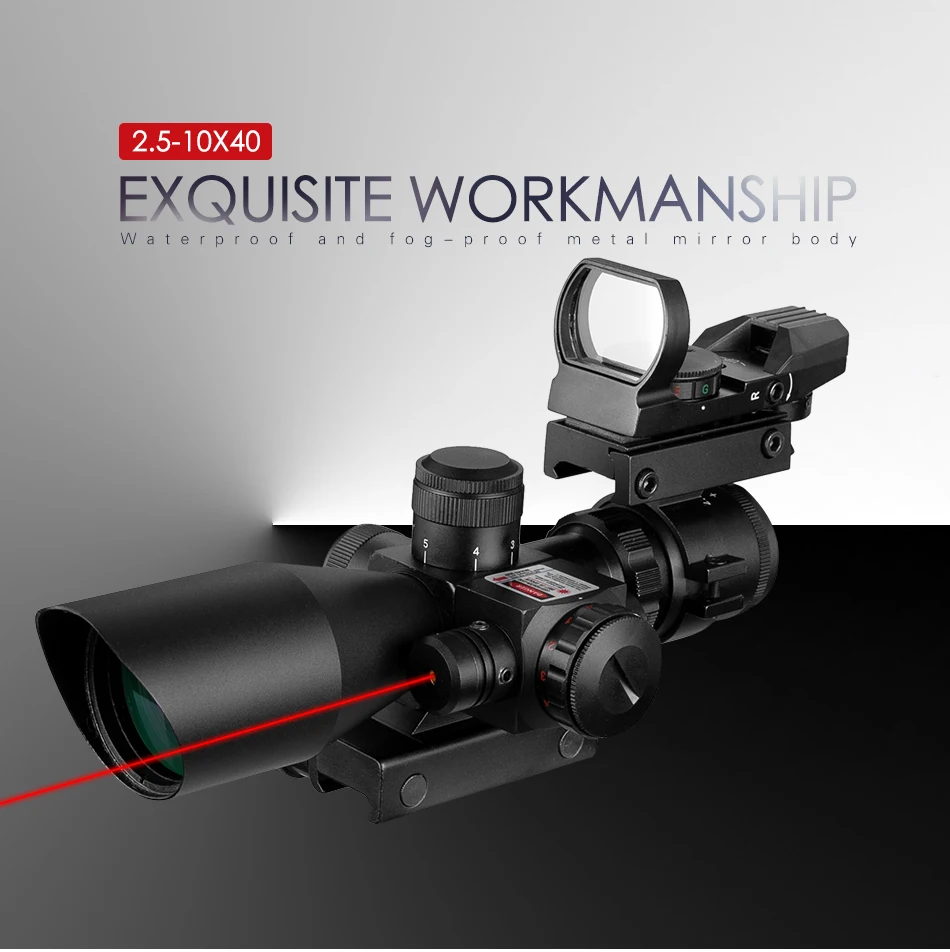 2.5-10x40 Tactical Rifle Scope R Laser Hunting illuminated Airsoft ...