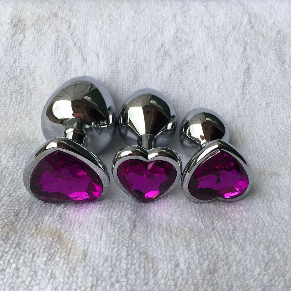 3 Pcs Lot New Heart Shaped Stainless Steel Crystal Jewelry Anal Plug