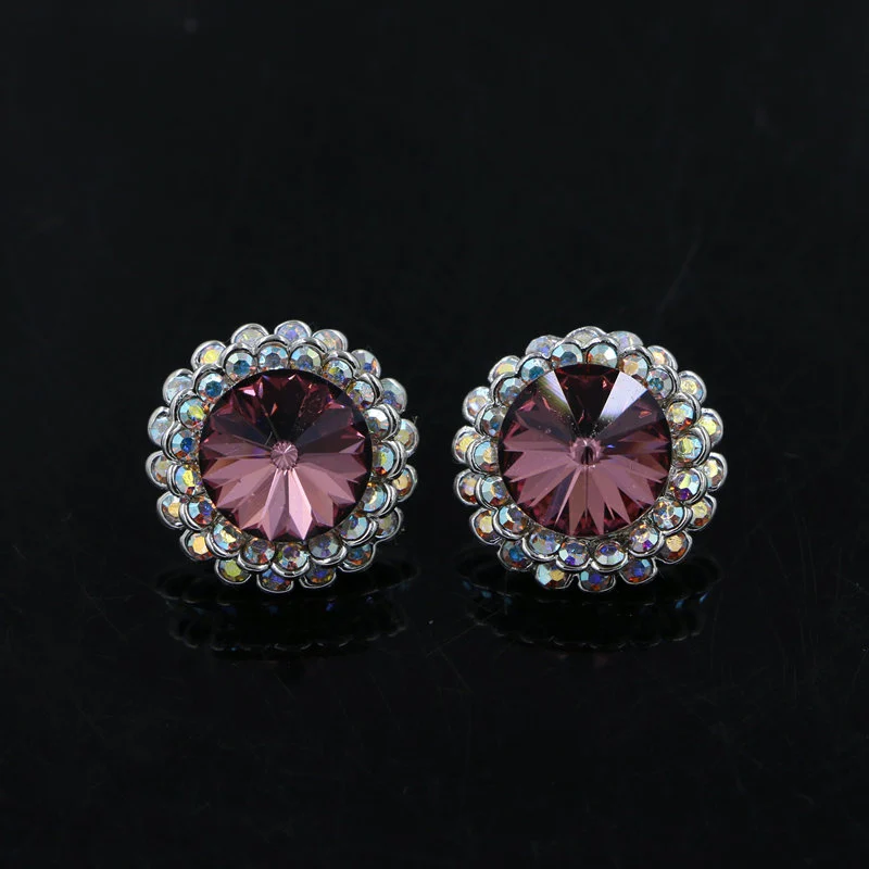 Christmas Gift Stellux Rhinestone Flower Stud Earrings Purple Floral ...