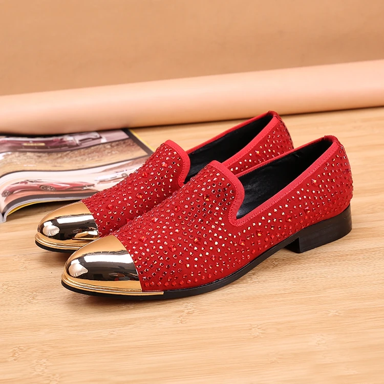New Handmade two color rhinestone men suede loafers party and wedding ...