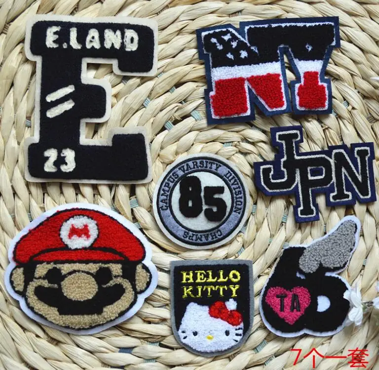 7 style Large Hand sewn wool embroidered cartoon patch sticker Badge ...